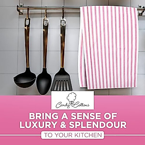 Candy Cottons Stripe Kitchen Towels Decor Hanging Loop Dish Towels Boho Stripe Absorbent Festive Gift Set of 3 Pantry Reusable 18x28 Inch Kitchen Dish Towels|Trendy Spring French Stripe| Pink