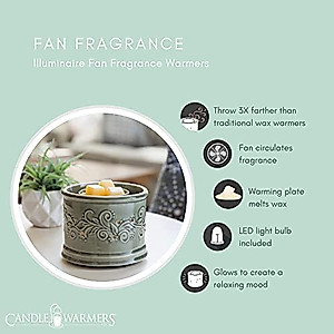 CANDLE WARMERS ETC. Illuminaire Perennial Fan Fragrance Warmer- Whisper Quiet Fan Circulates Scent from Scented Candle Wax Melts and Tarts for Full Room Freshener, Sage Green