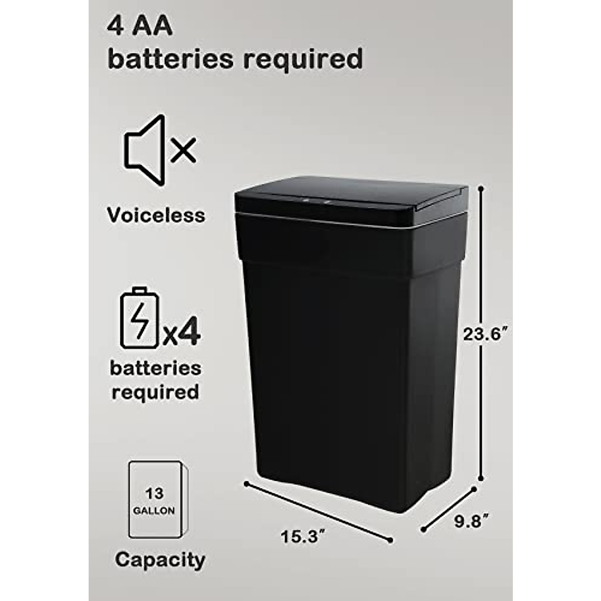 Automatic Trash Can 13 Gallon, Kitchen Garbage Can, Motion Sensor Trash Can with Lid, Electric Touchless Trash Bin 50 Liter, Tall Smart Garbage Bin, Auto Trashcans for Kitchen Bathroom Bedroom Office