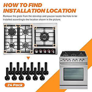 WB03X24818 Gas Stove Knobs Replacement 5Pack 100% Stainless Steel Gas Range Oven Stove Knob-24Pack WB02X24790 Grate Rubber Feet-Fit for GE Gas Stove Top Range Grate Foot Rubber Pads