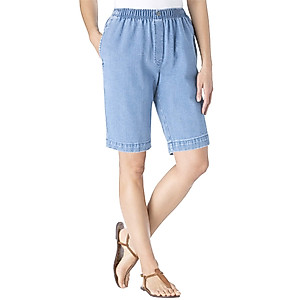 Woman Within Women's Plus Size 7-Day Elastic-Waist Cotton Denim Short - 22 W, Light Stonewash