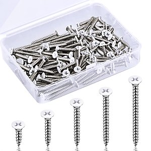 100 Pcs 5 Size #8 White Screws White Head Screws White Coated Screws Covers Head Wood Screws Wall Plate Screws Stainless Steel Screw Self Tapping Screw for Switches Cover (0.5/0.75/1/1.25/1.5 Inch)
