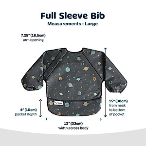 Tiny Twinkle Mess Proof Baby Bib, Cute Full Sleeve Bib Outfit, Waterproof Bibs for Toddlers, Machine Washable, Tug Proof Closure, Baby Smock for Eating, Long Sleeved (Space, Small 6-24 Months)