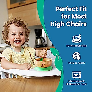 Greenway World - Baby Suction Bowls and Plates Set, Bamboo Plates for Kids with Suction Bowls for Baby and Silicone-Covered Wooden Spoons for Eating, Portable Baby Eating Supplies, Shark Design