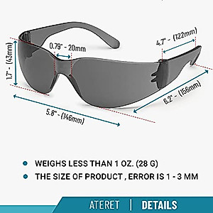 ATERET 12 Pairs Safety Glasses, Scratch and Impact Resistant, Polycarbonate ANSI Z87.1 Lens, Protective Eyewear for Lab, Industrial, Carpentry, Shooting (Grey)