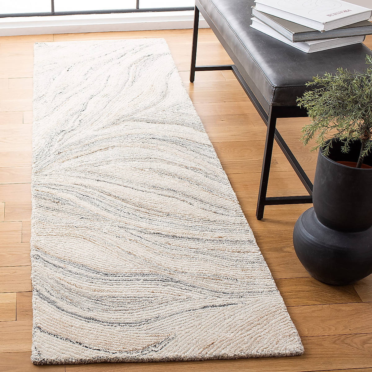 SAFAVIEH Metro Collection Runner Rug - 2'3" x 12', Ivory & Grey, Handmade Modern Abstract Wool, Ideal for High Traffic Areas in Living Room, Bedroom (MET505F)