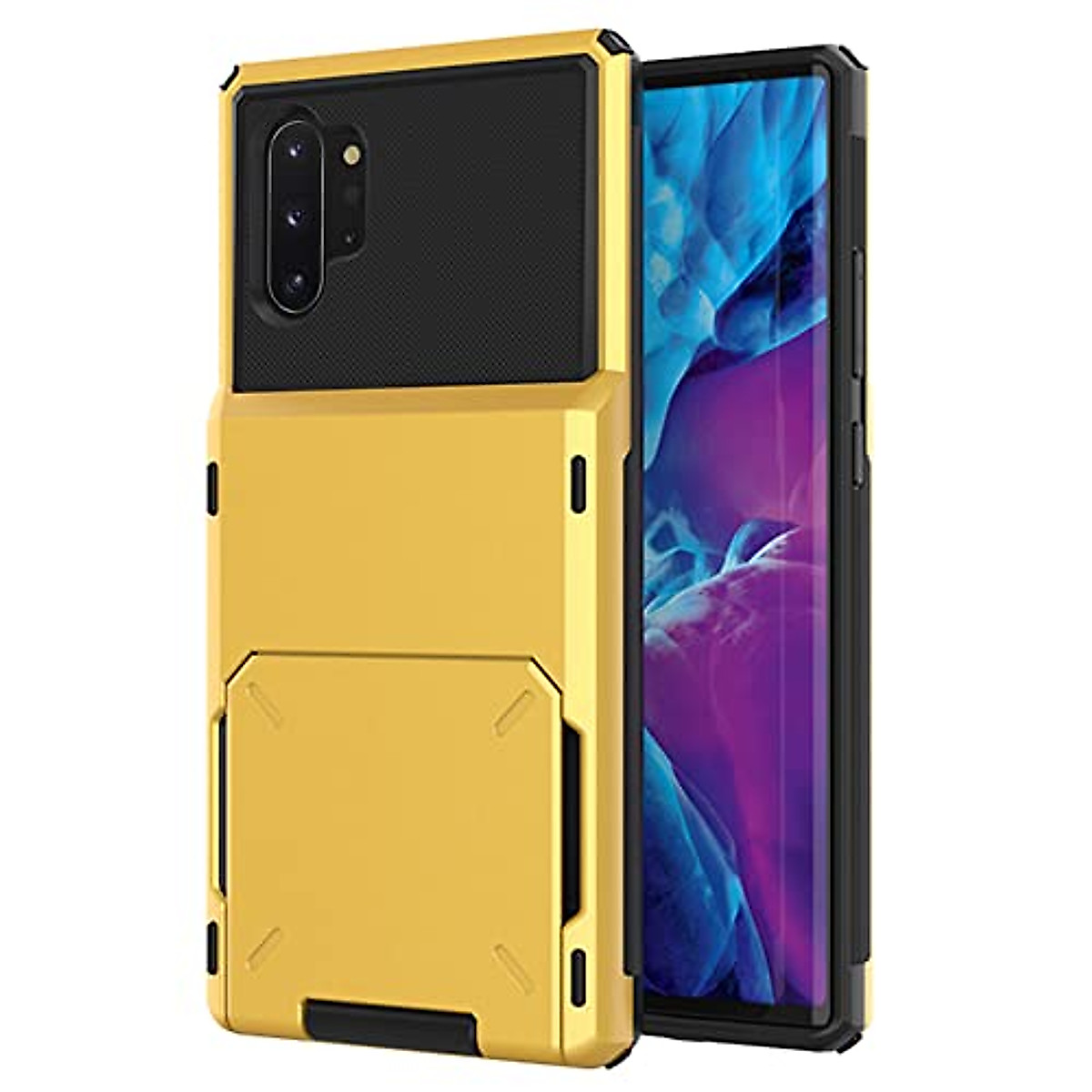 Galaxy Note 10 Plus Wallet Case Card Holder ID Slot Scratch Resistant Dual Layer Protective Bumper Rugged TPU Rubber Armor Hard Shell Cover Phone Cases for Samsung Galaxy Note 10 Plus,Yellow