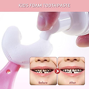 Foam Toothpaste Kids, Children Whitening Toothpaste with Low Fluoride & Natural Formula to Reduce Plaque, Toddler Foaming Toothpaste for U Shaped Toothbrush for Kids Ages 3 and Up (Strawberry&Orange)
