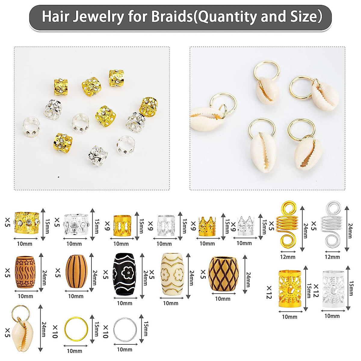 133 PCS Hair Jewelry for Braids Locs Dreadlock Accessories Hair Decoration Hair Coils Rings Dreadlocks Hair Cuffs Shells Imitation Wood-Like Hair Tube Beads for Women Gorls