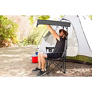 FAIR WIND Oversized Camping Lounge Chair with Adjustable Shade Canopy, Heavy Duty Quad Fold Chair Arm Chair - Support 350 LBS (Black Grey)