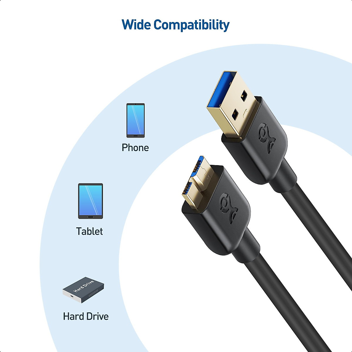 Cable Matters 2-Pack Micro USB 3.0 Cable 6 ft (External Hard Drive Cable, USB to USB Micro B Cable) in Black, Compatible with Seagate, LaCie, Toshiba, Samsung, Western Digital/WD External Hard Drive