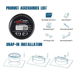 Runleader 12V to 48V Digital LED Battery Capacity Monitor, Hours Volt Meter Gauge - Suitable for Battery Lead-Acid LiFePO4 "Trojian" Gel AGM,Works on Golf Club Forklift Go Kart RV Trailer Stacker.