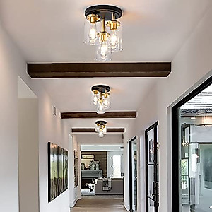 Mayful Semi Flush Mount Ceiling Light, 3-Light Clear Glass Shade Ceiling Light Fixture, Gold Finish Cluster Cylinder Ceiling Light Fixtures for Kitchen Dining Room Hallway Foyer