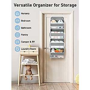 1 Pack Over the Door Organizer, Yecaye 35.2lbs Load Closet Door Organizer Hanging, Swing-proof Diaper Organizer Storage with 4 Big Pockets 4 Side Mesh Pockets for Nursery Newborn Baby Essentials Stuff