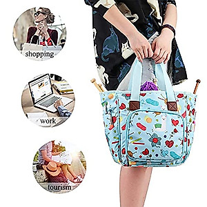 Coopay Knitting Bag Yarn Storage Organizer, Portable Knitting Tote Basket Yarn Bags for Crochet Hooks, Crocheting Kit, Knitting Needles, Yarn Balls, Project & Sewing Supplies - No Accessories (Blue)