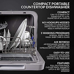 Farberware FDW05ASBWHA Complete Portable Countertop Dishwasher with 5-Liter Built-in Water Tank, 5 Programs, Baby Care, Glass & Fruit Wash-Black/White