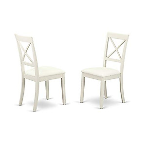 East West Furniture Antique 5 Piece Kitchen Set for 4 Includes a Round Table with Pedestal and 4 Faux Leather Dining Room Chairs, 36x36 Inch, Linen White