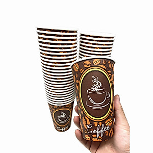Tsyware 50 Pack - 16oz Quality Disposable Paper Hot Coffee Cups, Perfect For Hot Drinks Tea & Coffee, Coffee Shops And Bars, Coffee Bean Design Hot Cup