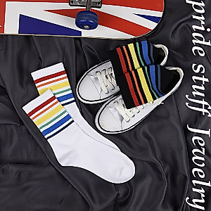 Ronglry 6Pairs Rainbow Striped Socks for Women Men Pride Crew Socks Colorful Novelty Cotton Socks Rainbow Pride Socks High Rainbow Funny Socks for Pride Sport Athletic Socks Rainbow Tube Socks Gifts-A