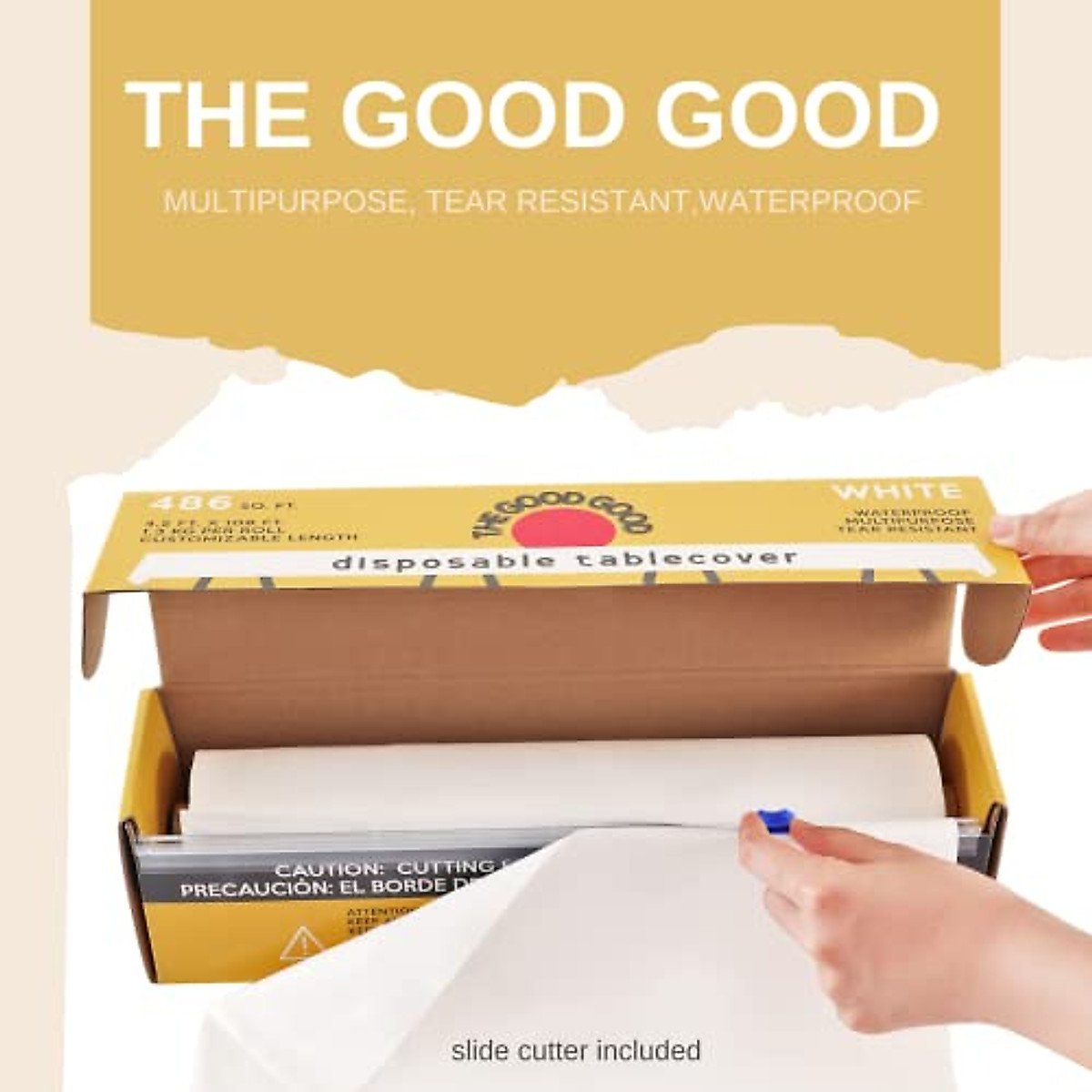 Thick White Plastic Disposable Plastic Tablecloth Roll with Easy Slide Cutter | 54 in Wide | Cover Square, Round, Foldable, Rectangle Table for Party, Birthday, Indoor, Outdoor, Events