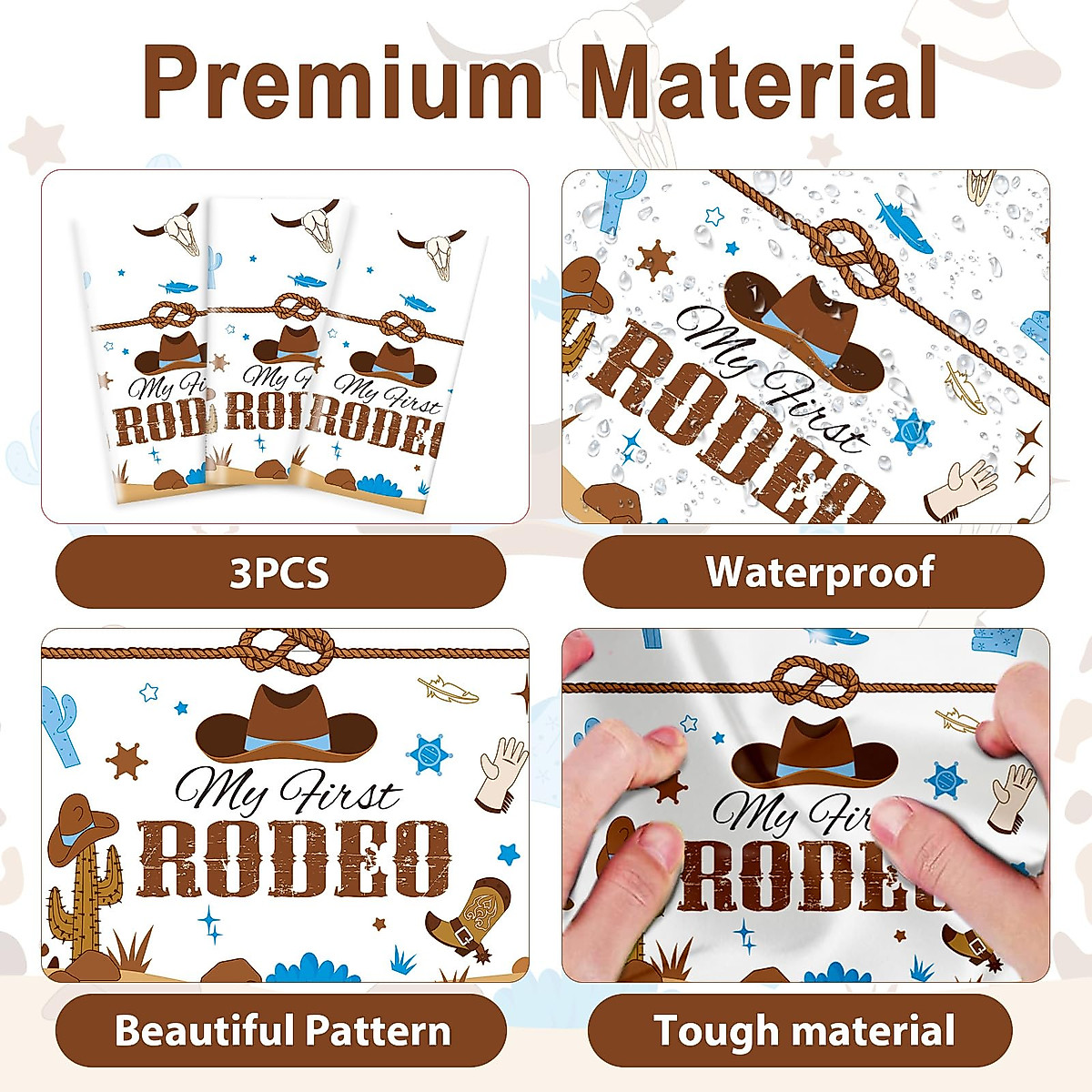 gisgfim 3 Pcs My First Rodeo Birthday Party Supplies Western First Rodeo Party Tablecloths Blue Cowboy 1st Rodeo Party Birthday Table Cover Decorations for Boy Baby Shower