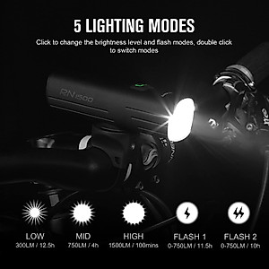 OLIGHT RN 1500 Rechargeable Bike Headlights 1500 Lumens for Road Urban Cyclists, USB Type C Reverse Charging, Rechargeable Battery Included, 164 Meters Light Range Anti-Glare Beam, IPX7 Waterproof