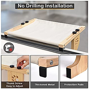 Doemtio Cat Window Perch Sturdy Solid Wood Cat Window Hommock for Large Cats Indoor Easy to Adjust Cat Window Bed Seat Shelf for Windowsill Bedside Cabinet and Drawer