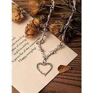 Sacina Gothic Barbed Wire Heart Necklace, Zinc Alloy Heart Pendant, Goth Jewelry Gift for Women