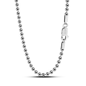 Meilanduo Solid 925 Sterling Silver 2.3mm Ball Bead Chain Necklace 18, 20, 22, 24, 26, 28 Inch for Women & Men (28")