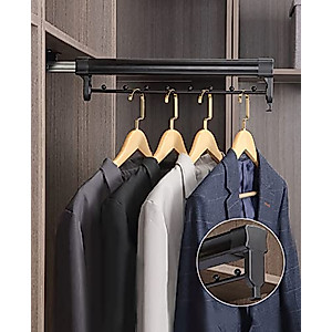 Pull Out Clothes Hanger Rod Adjustable Wardrobe Clothing Rail Hanger Rack Bar for Pants Clothes tainless Steel (45 cm/17.7 inch, Black 1)