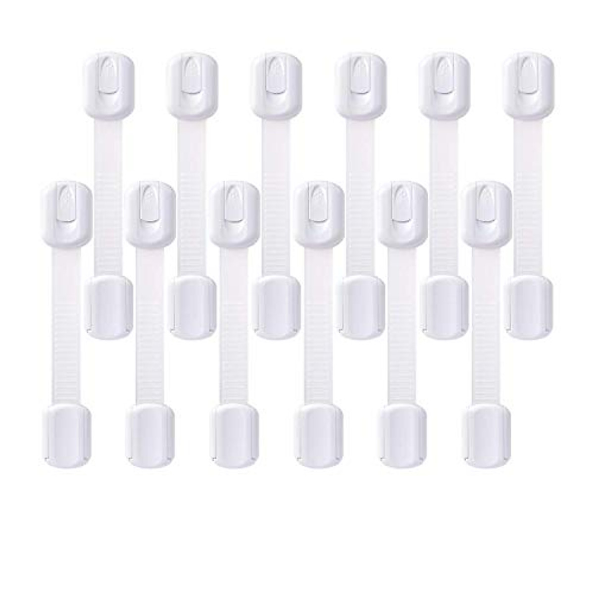 12 Pack Vmaisi Multi-Use Adhesive Straps Locks - Childproofing Baby Proofing Cabinet Latches for Drawers, Fridge, Dishwasher, Toilet Seat, Cupboard, Oven,Trash Can, No Drilling (White) (12)