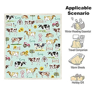Cow Blanket, Cow Print Blanket, Cow Decor Bedding Throw Blanket, Spring Summer Sunflower Farmhouse Throw Blanket, Cow Gifts for Cow Lovers, Throw Blankets for Bed Sofa Travel Couch 50''x 60''