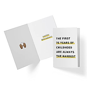 Happy 75th Birthday Card for Men Women, Funny 75th Birthday Cards for Husband Wife Dad Mom Brother Sister Friend, 75 Years Old Birthday Card, 75 Birthday Card with Envelope, Karto Yellow Childhood