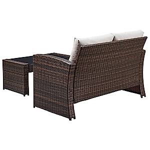 Signature Design by Ashley East Brook Outdoor Wicker Loveseat with Table Set, Brown