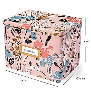 Jot & Mark Greeting Card Organizer Box Set | Decorative Recipe Tin Box, Tab Dividers, Matching Greeting Cards and Envelopes (Meadow)