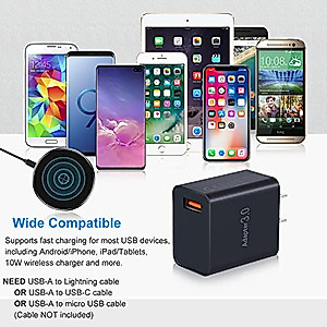 OKRAY 3-Pack 18W 3.0 Adapter Fast Charge 3.0 USB Wall Charger Power Adapter Quick Charging Blocks Compatible with iPhone 13/12/11/XR/XS/iPad, Samsung Galaxy S20/10/S9/S8 Note 20/10/9, Wireless Charger