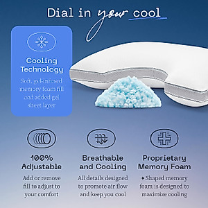 Coop Home Goods Eden Cool+ Cut-Out Adjustable Pillow Queen with Cooling Gel & Shoulder Cut-Out for Head Support, Side Sleeper Pillow, Neck Support for Sleeping, CertiPUR-US/GREENGUARD Gold