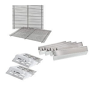 QuliMetal 7620 17.5 Inches Flavor Bars, 7622 Heat Deflector and 7528 Cooking Grates for Weber Genesis 300 Grill with Front Control Knobs