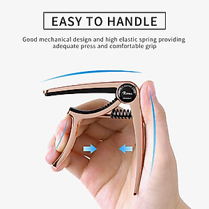 Rosen Champagne Guitar Capo 3in1 Metal Capo Picks Set for Acoustic Guitar Electric Guitars Ukulele Mandolin Banjo