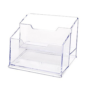 Hamosky Business Card Case Holder, 2 Tier Clear Business Card Holder Display, Plastic Business Card Stand Business Card Organizer for Office(1 Pack)
