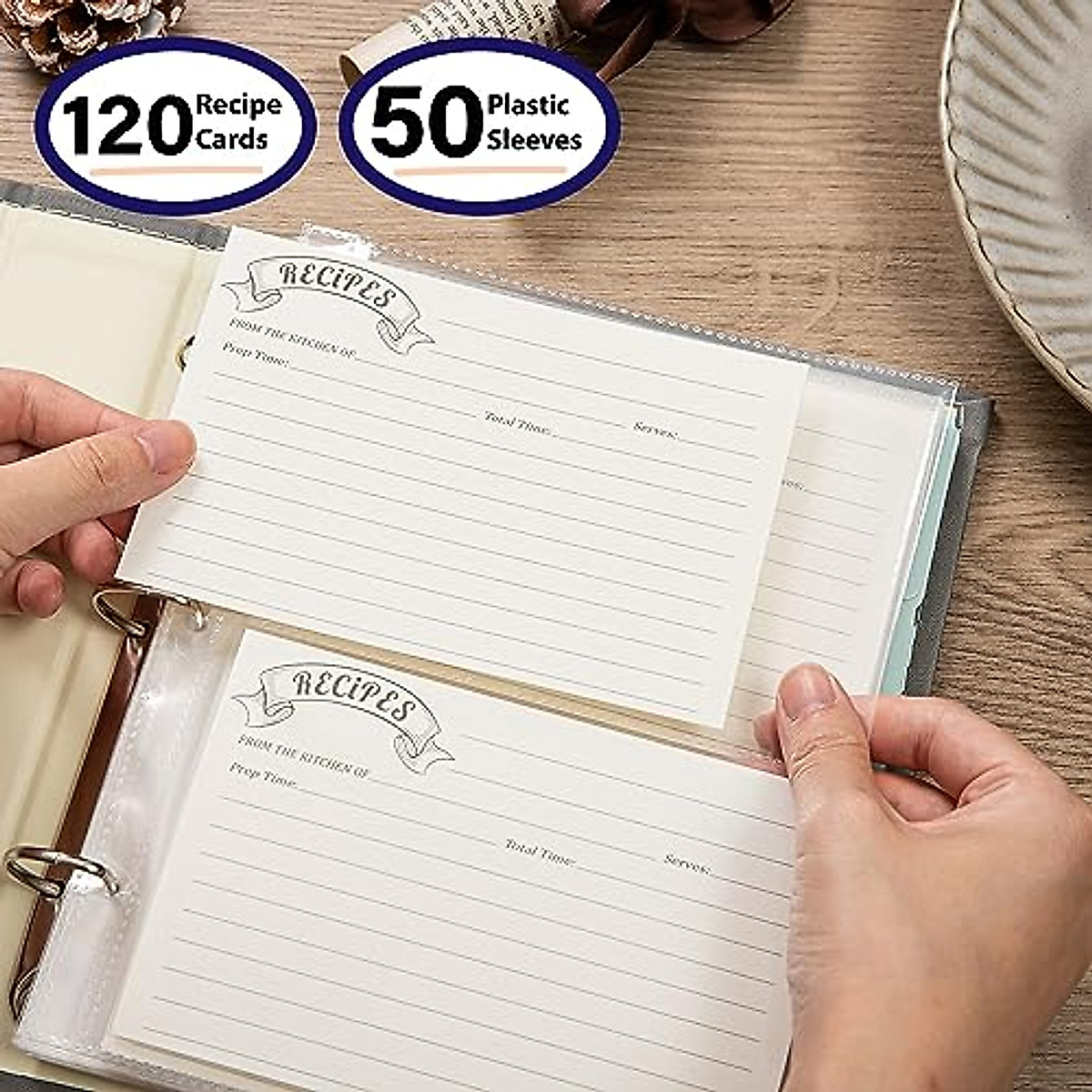 COFICE Recipe Binder Book to Write in Your Own Recipes with Plastic Sleeves, Blank Family Recipe Cards Organizer Kit (Gray)