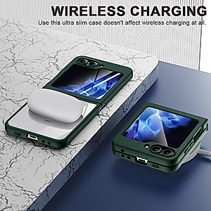 MALEWOLF for Samsung Galaxy Z Flip 5 Mirror Case, Anti-scratch Flip 5 Protective Case [Sub-screen&Camera Protector] with Metal Hinge Connector Slim Phone Cover for Z Flip 5 Women Makeup (Mirror-Green)