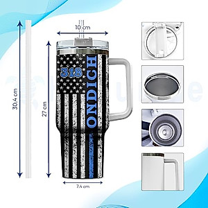 Hyturtle Police Gifts Personalized Thin Blue Line Tumbler US Flag Police Academy Graduation Gifts for Men Cops Officer Retirement 40 Oz Tumbler With Lid And Straw