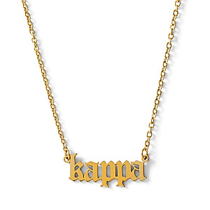Sorority Shop Kappa Kappa Gamma Necklace — KKG Old English Font Design, 18K Gold Plated, Kappa Kappa Gamma Gifts for Women