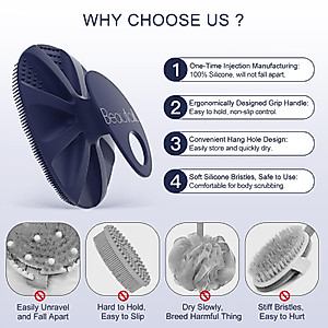 BEAUTAIL Silicone Body Scrubber Shower Bath Wash Brush Gentle Exfoliating Scrub Cleansing Loofah for Women Men Baby Sensitive Skin, Easy to Clean, Lather Nicely, More Hygienic, 1 Pack, Blue