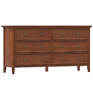 IKENO 6 Drawer Double Dresser, 55 inch Solid Wood Bedroom Dresser in Caramel