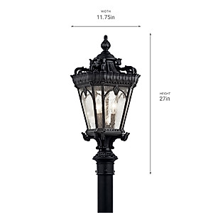 Kichler Tournai 27" Outdoor Post Light in Textured Black, 3-Light Exterior Light Fixture with Clear Seeded Glass, (27" H x 11.75" W), 9558BKT