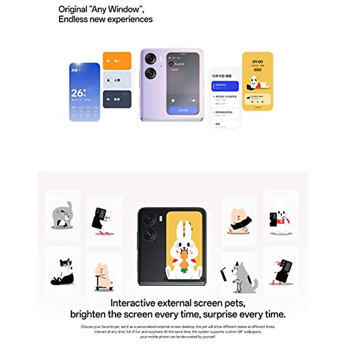 Original Oppo Find N2 Flip 12G+256GB 5G Mobile Phone 120Hz Fold AMOLED 6.8" Screen Dimensity 9000+ 4300mAh 44WSuperVOOC OTG NFC Global Warranty Cellphone by-（CTM Global Store） (Gold(12+256))