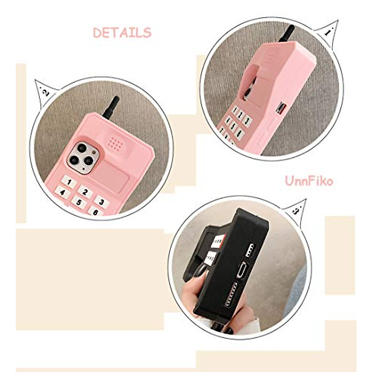 UnnFiko 3D Silicone Case Compatible with iPhone 14 Pro Max, Retro Classic Creative Soft Rubber Bumper Cover Cool Fun Thick Protective Stand Case (Retro Cellphone Pink, iPhone 14 Pro Max)