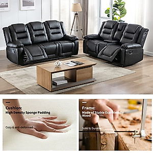 KAZIO Manual Leather Recliner Sofa Set, Living Room Furniture Set,Leather Sofa Set and Recliner Couch for Home/Office